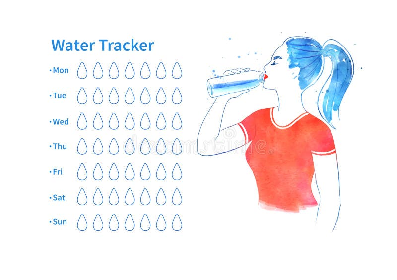 Water Tracker with Woman Drinking Water Stock Vector - Illustration of ...
