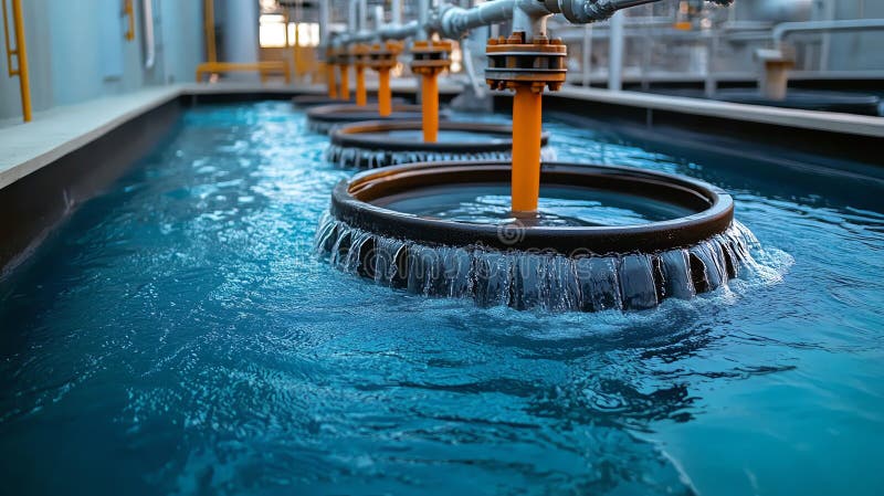 Water Treatment Facility with Circular Tanks and Flowing Water ...