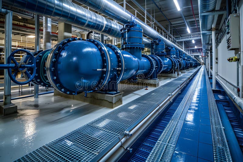 Industrial Water Treatment Facility with Blue Pipeline Infrastructure ...
