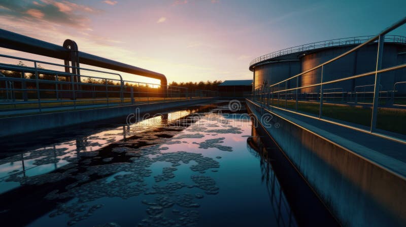 A Water Treatment Plant or Sewage Treatment Plant Stock Illustration ...