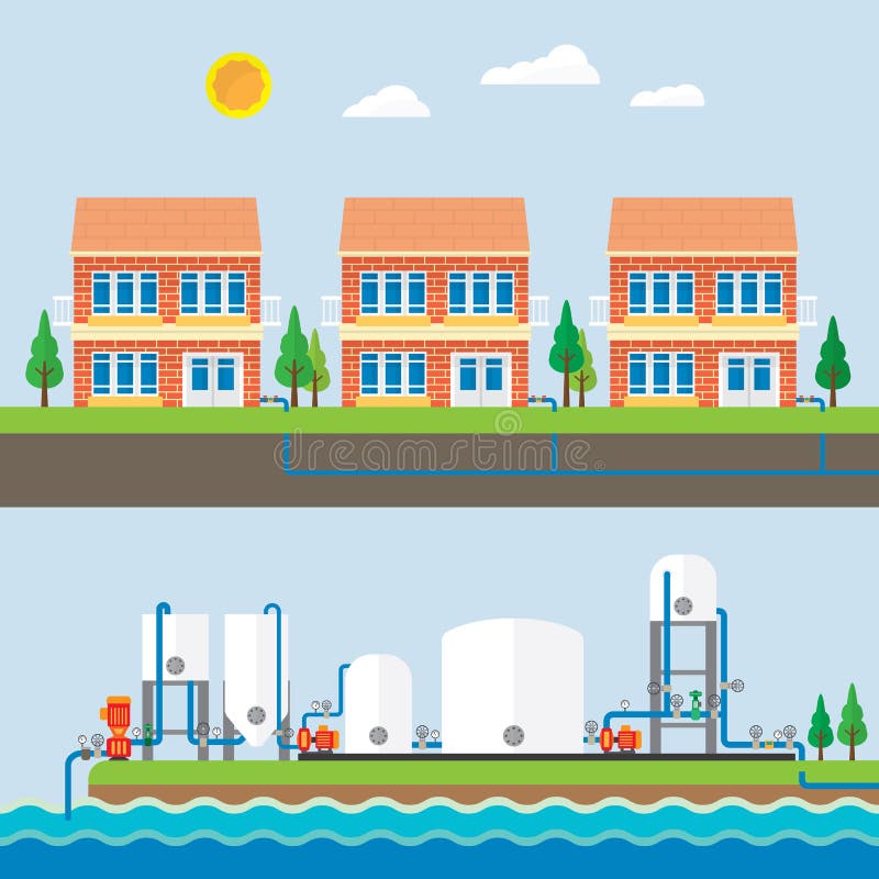 Water Treatment Plant and Water Supply Stock Vector - Illustration of ...