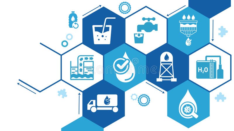 Water Treatment Vector Illustration. Sanitation and Clean Drinking ...