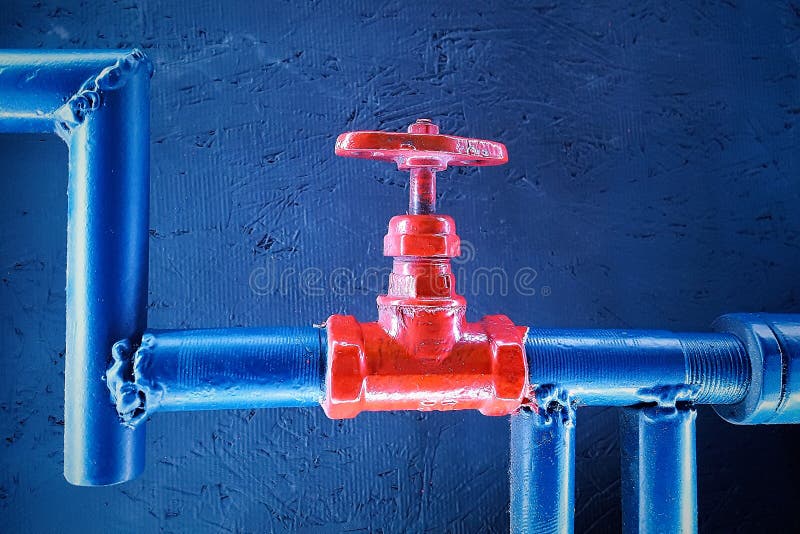 Water Valve on a Blue Metal Pipe Stock Photo - Image of construction ...