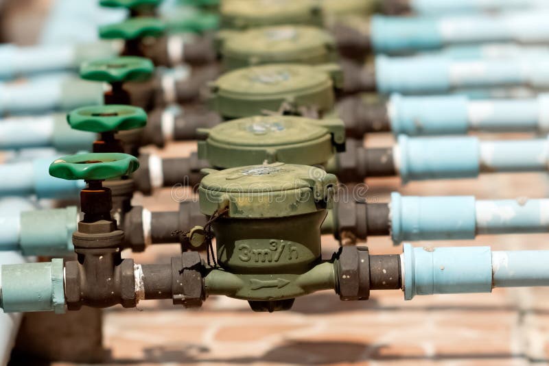 Water Valves and Old Water Meters Stock Photo - Image of closeup ...