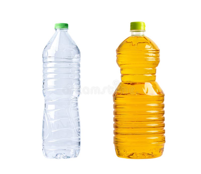 Water and Vegetable Oil in Different Bottle for Cooking Isolated on ...
