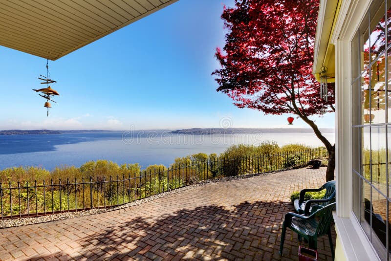 Water View from the House Back Yard with Red Maple. Stock Image - Image ...