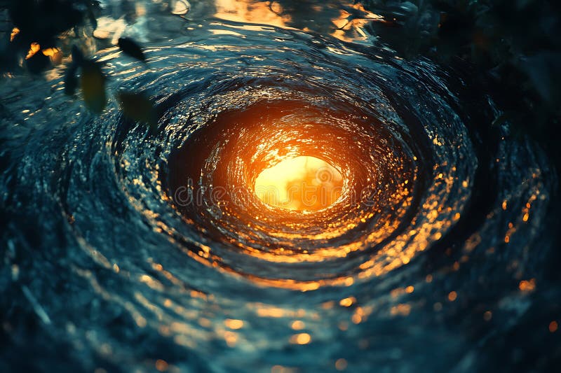 Water Vortex Reflecting Sunset Glow Stock Illustration - Illustration ...