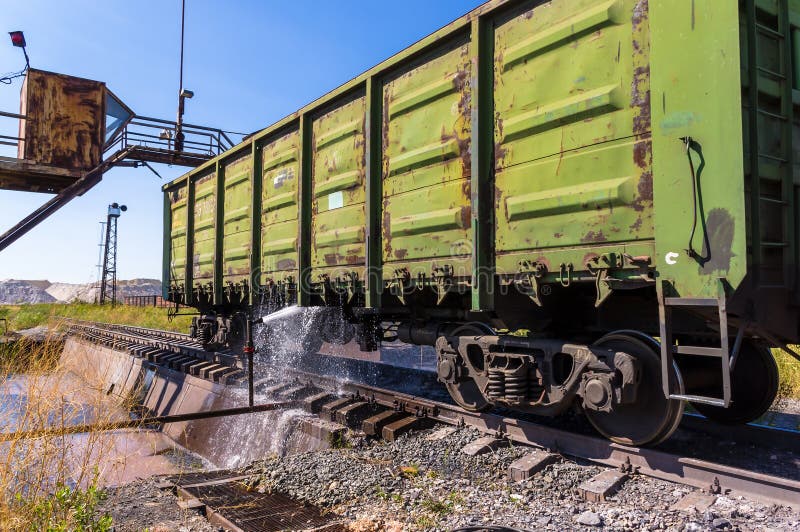 Water Washing of Railway Cars Stock Photo - Image of industrial, clay ...