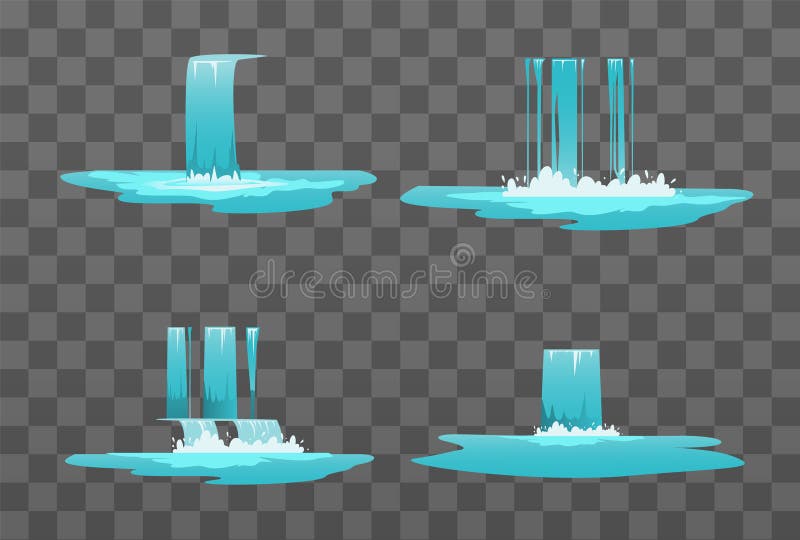 Water of Waterfall, Set of Isolated Vector Illustrations in Flat ...