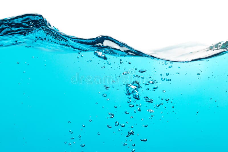 Water Wave, Air Bubbles Float Up Under Water. Water Splashing. Oxygen ...