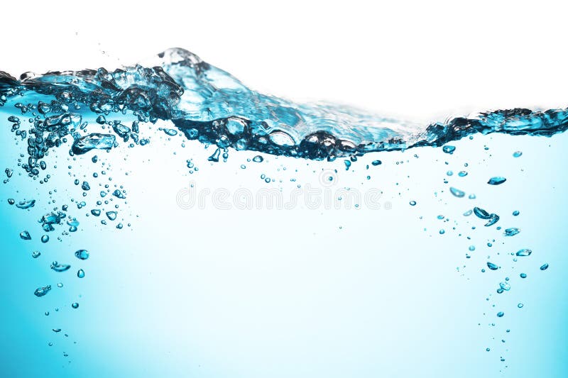 Water Wave, Air Bubbles Float Up Under Water. Water Splashing. Oxygen ...