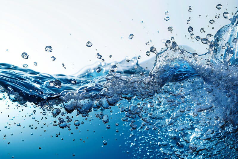 Water Wave, Blue Water Background with Bubbles and Splash, White Space ...