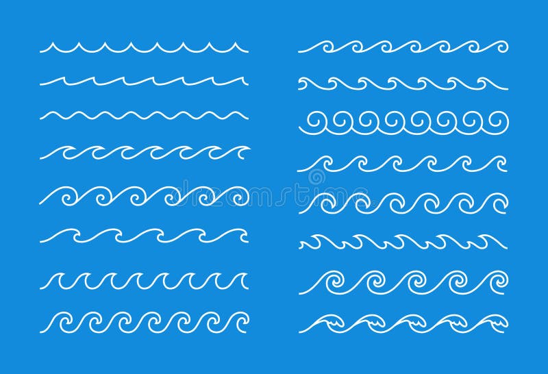 Water Wave Borders and Wavy Lines Set Stock Vector - Illustration of ...