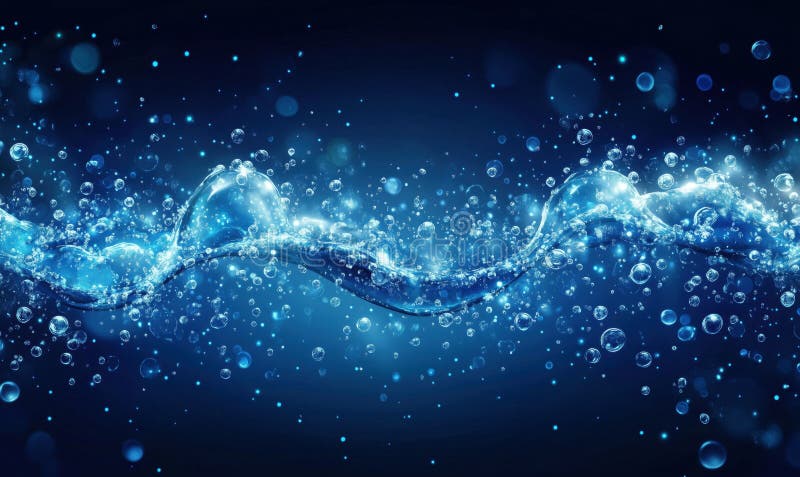 Water Wave with Bubbles, Vibrant Blue Background, Sparkling Droplets ...