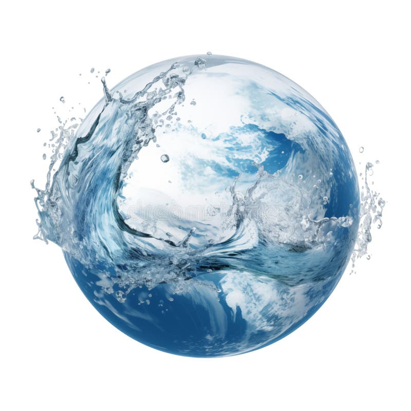 Water Wave Earth Globe Isolated on White Background Stock Illustration ...