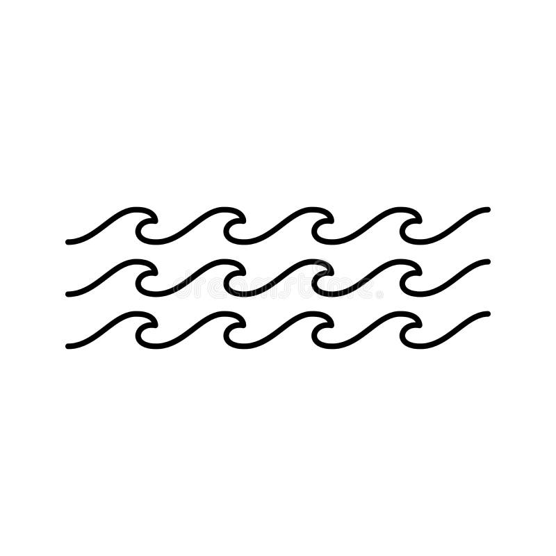 Water Wave Icon. Thin Linear Sign of Waves. Black Wave Icon Stock ...