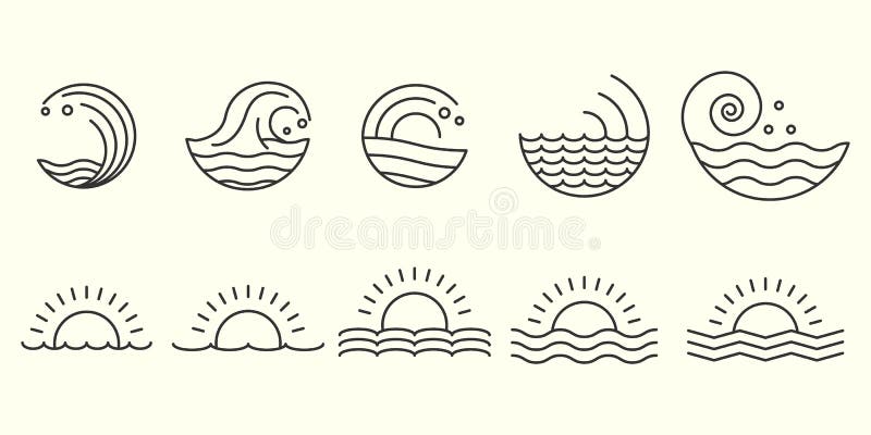 Water Wave Line Art Style Logo Icon Template Design.bundle Set ...