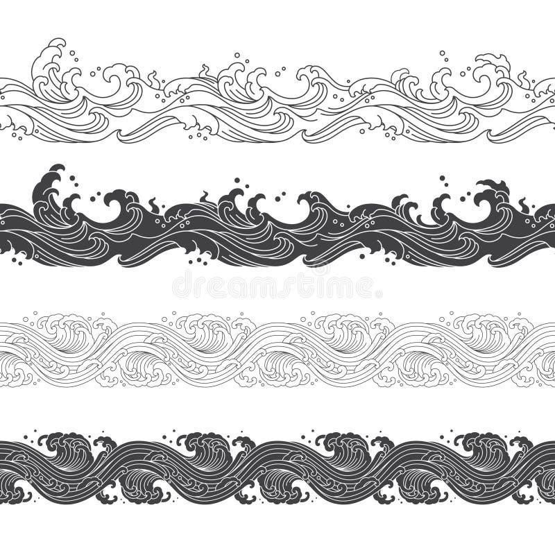 Water Wave Ripple Shape Oriental Outline and Silhouette Retro Ornament ...