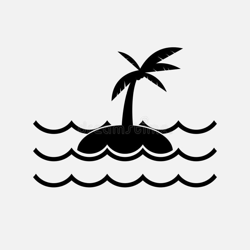 Island Symbol with Sea and Palm Trees. Stock Vector - Illustration of ...