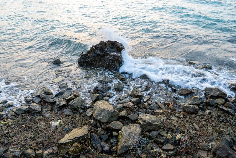 The Water Waves Hit the Rocks on the Beachst Stock Image - Image of ...