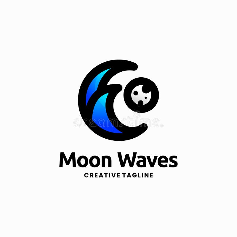 Water Waves and Moon Combination Logo Design Concept, Night Light Waves ...