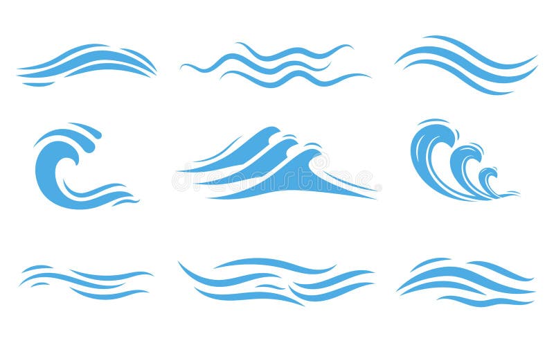 Water Waves Ocean, Sea, River and Lake Icon Vector Collection Set Stock ...