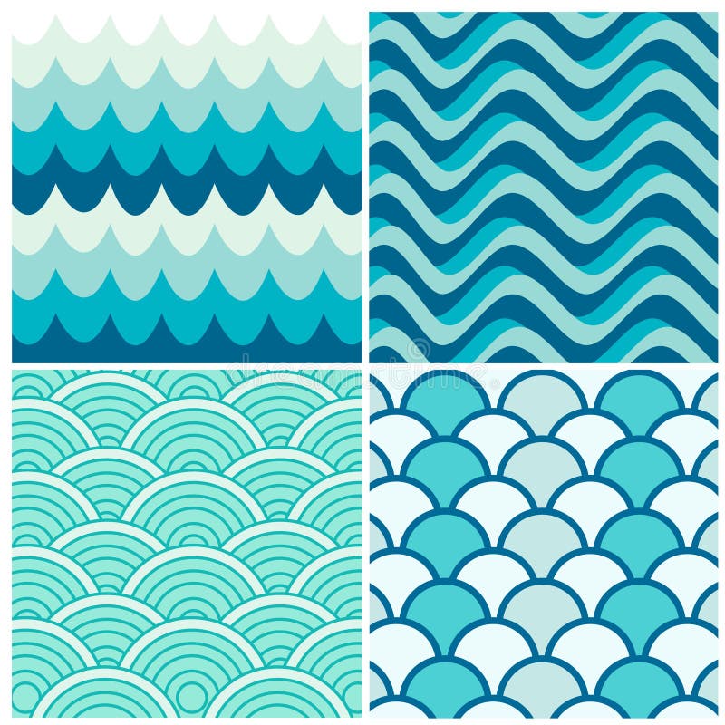 Water waves retro patterns stock illustration. Illustration of oceanic ...