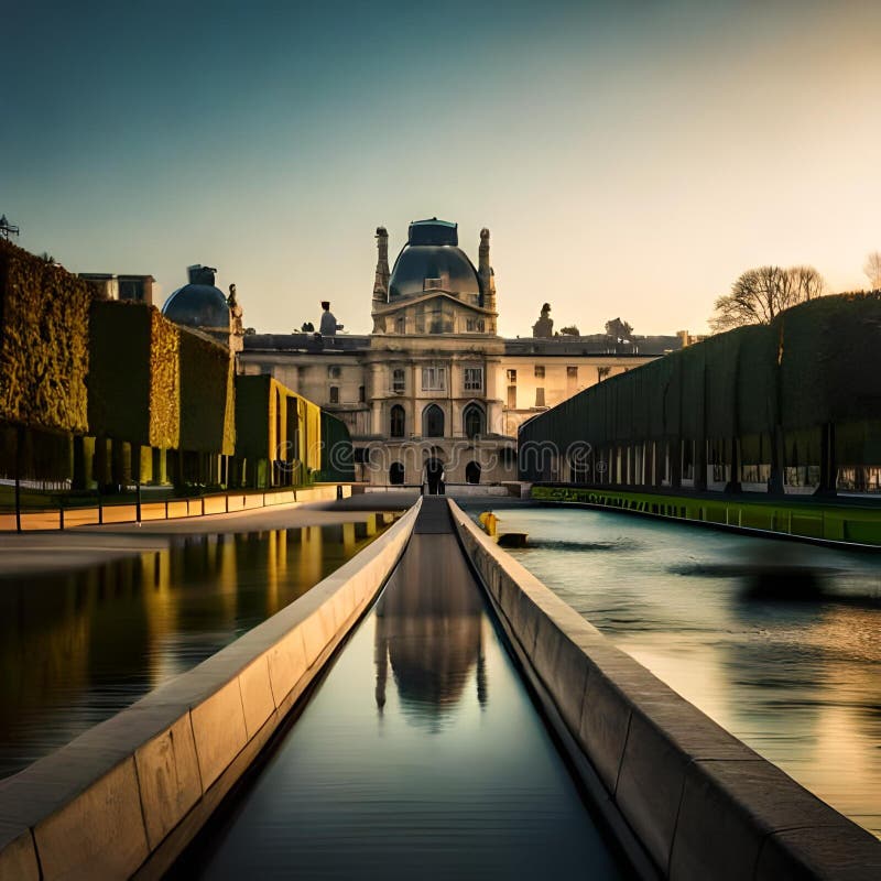 Modern Building by the Waterway Stock Illustration - Illustration of ...