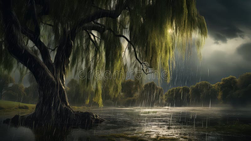 Water weeping willow tree stock illustration. Illustration of scenic ...