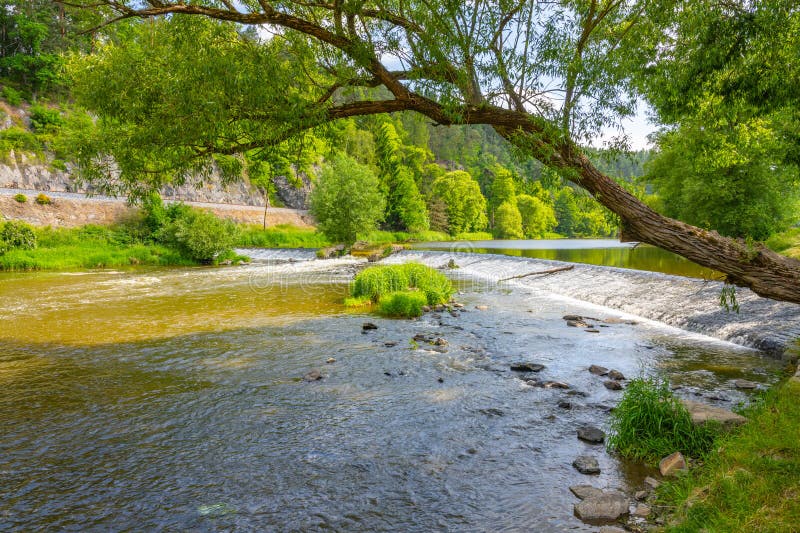 Water weir on Sazava River stock image. Image of architecture - 306589055