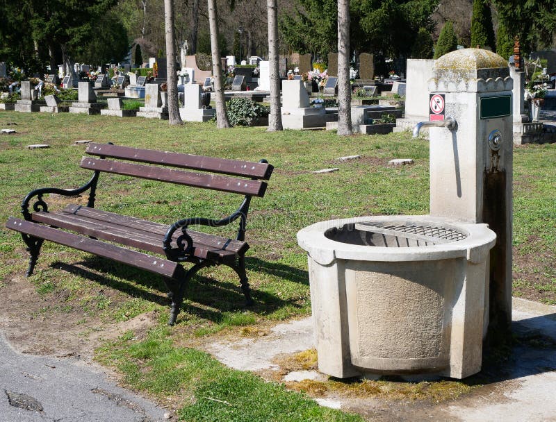Water Well and a Bench in the Public Cemetery Stock Image - Image of ...
