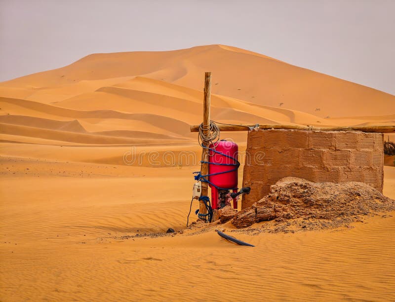 Water Well in Front of Sahara Desert, Merzougha, Morocco Stock Image ...