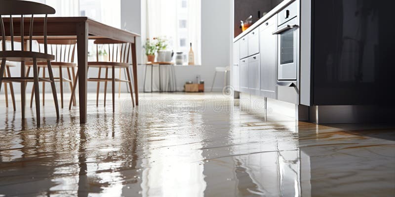 Water on the Wet Floor in the Kitchen , Concept of Slippery Surface ...