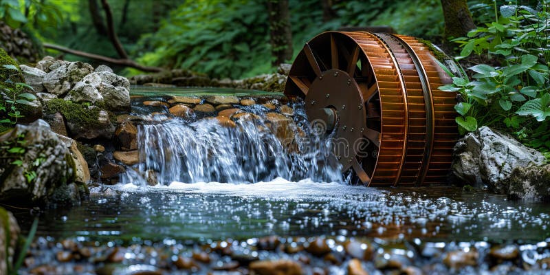 A Water Wheel in the Middle of a Stream Stock Photo - Image of ...
