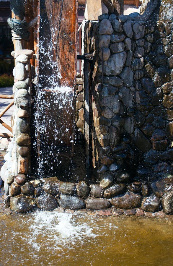 Water Wheel and Running Water on a Stone Structure Stock Image - Image ...