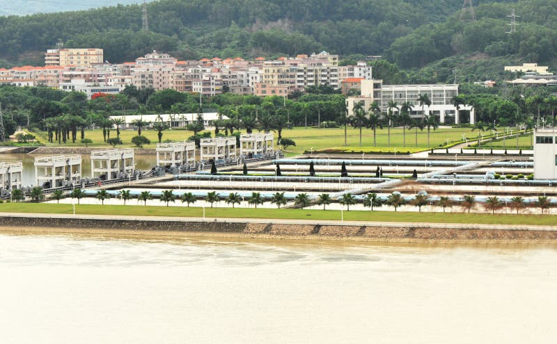 Water works and reservoir stock image. Image of floodwall - 24746369
