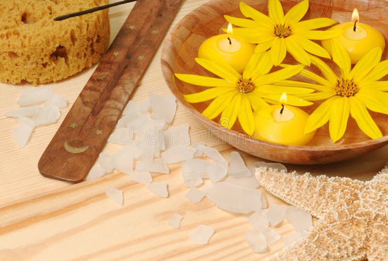 Water with Yellow Flowers for SPA Stock Image - Image of therapy ...