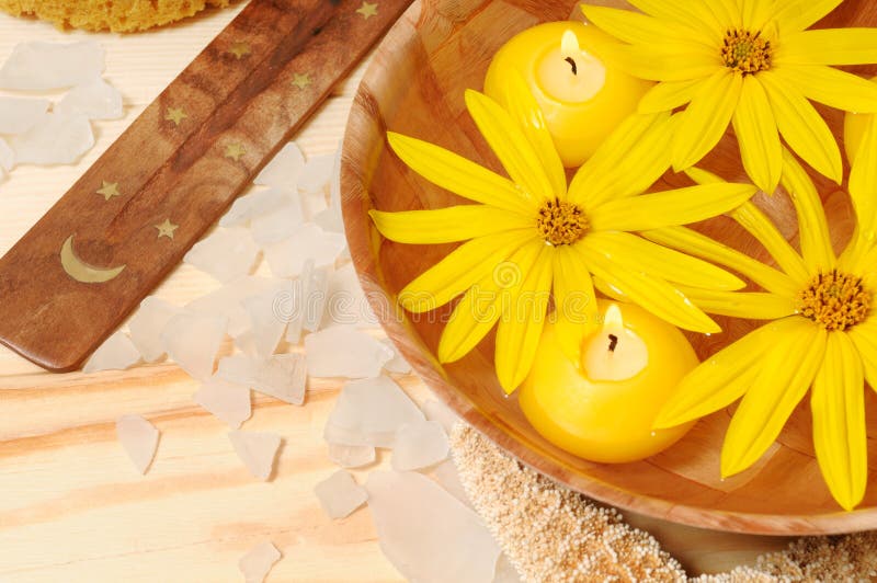 Water with Yellow Flowers for SPA Relaxation Stock Photo - Image of ...