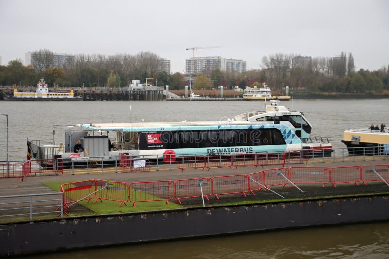 Waterbus Dock and Ship on River Schelde at Antwerpen Editorial Image ...