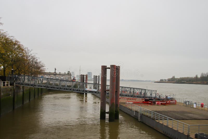 Waterbus Dock and Ship on River Schelde at Antwerpen in Belgium ...