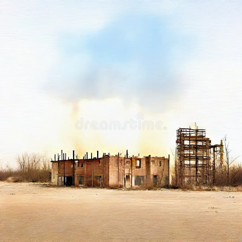 Watercolor of Abandoned Construction Site with Empty Lots and ...