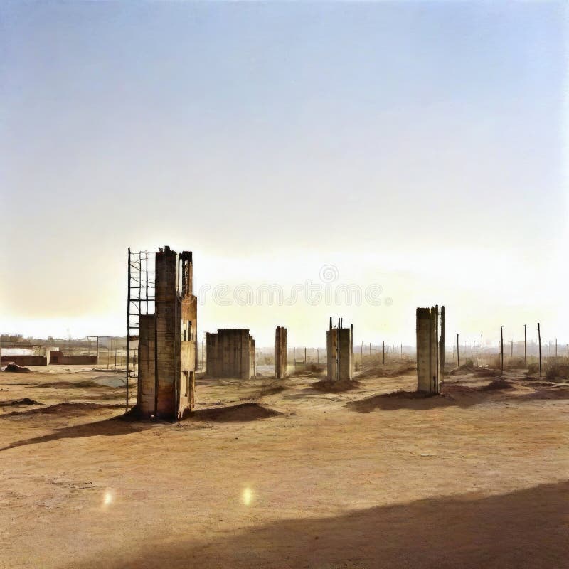 Watercolor of Abandoned Construction Site with Empty Lots and ...