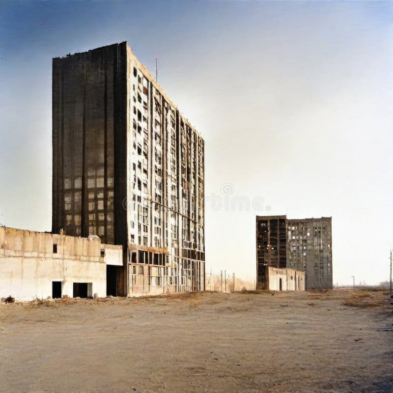 Watercolor of Abandoned Construction Site with Empty Lots and ...