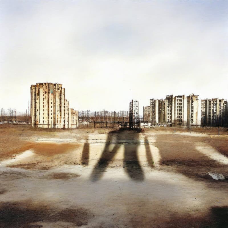 Watercolor of Abandoned Construction Site with Empty Lots and ...