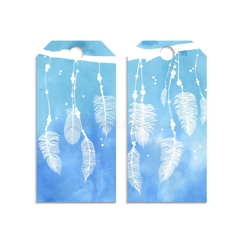 Watercolor Abstract Blue Hand Drawn Tag Template. Stock Vector ...