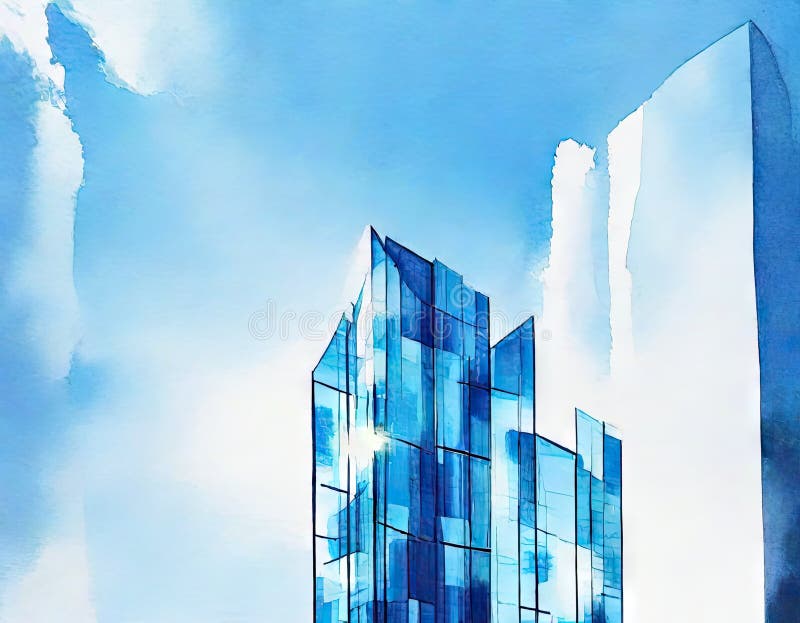 Watercolor of Abstract Building Stock Illustration - Illustration of ...