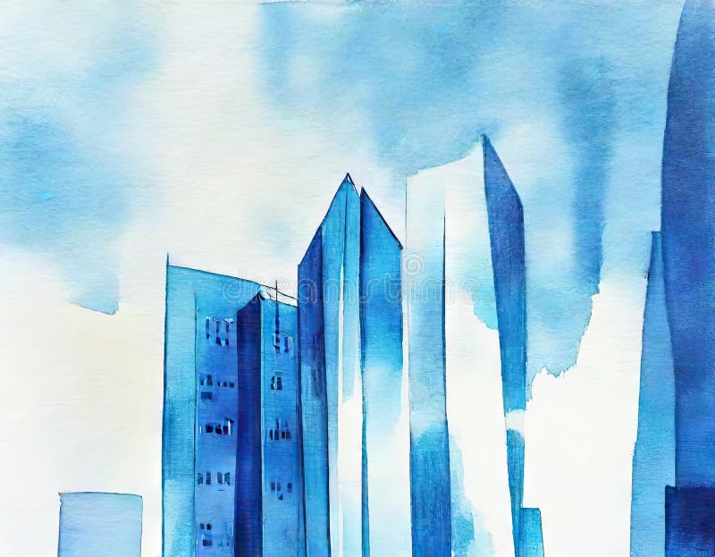 Watercolor of Abstract Building Stock Illustration - Illustration of ...