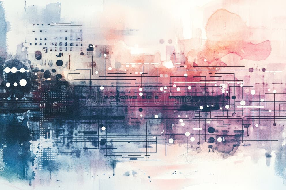 Watercolor Abstract Data Network Mesh Texture with Dynamic Colorful ...