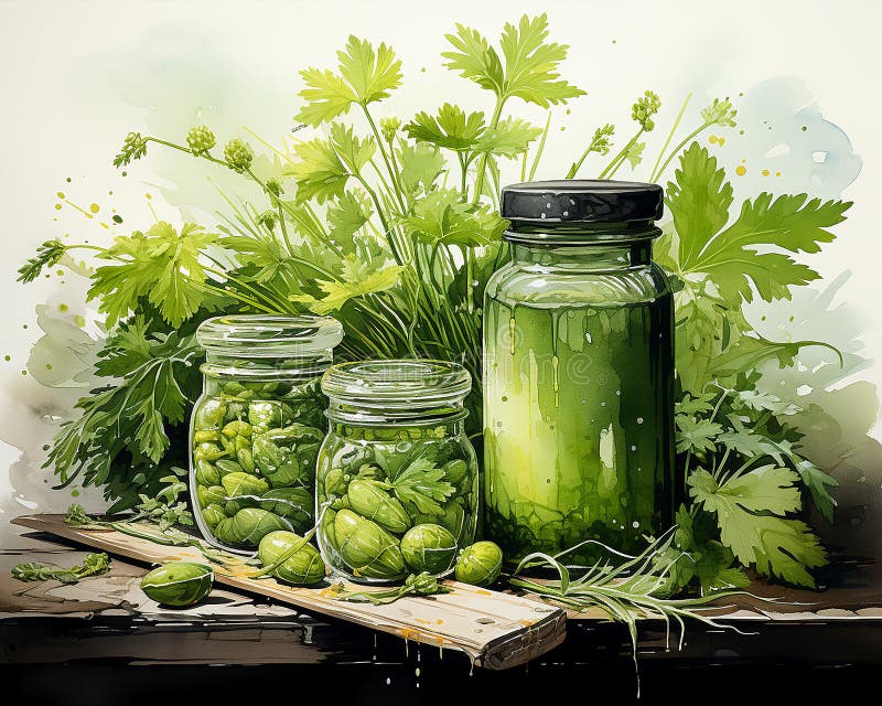 Watercolor Abstract Drawing of Medicinal Plants Stock Illustration ...