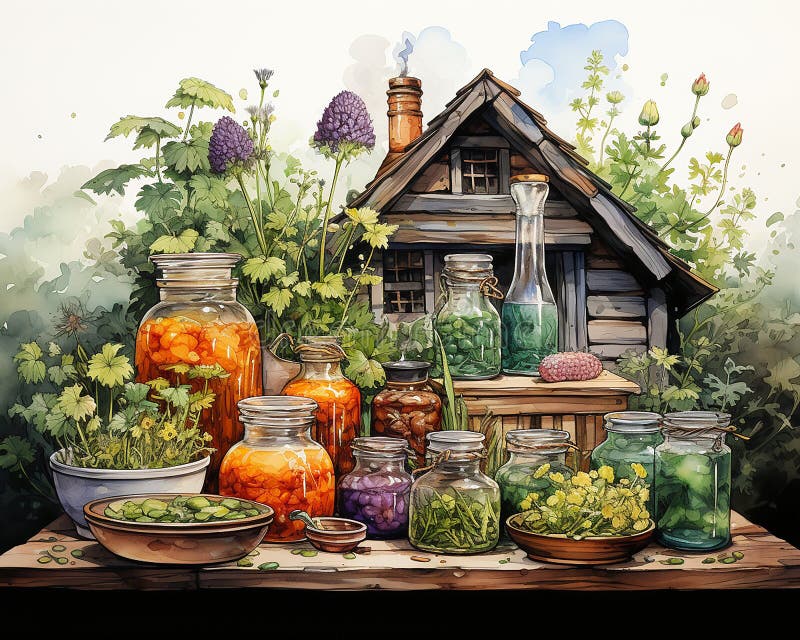 Watercolor Abstract Drawing of Medicinal Plants Stock Illustration ...